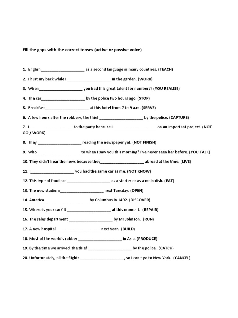 Gap Fill Exercises: Tenses Practice | PDF