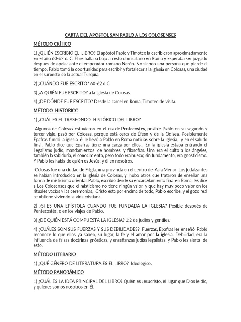 La Carta de Pablo a los Colosenses | PDF | Pablo el apóstol | Cristo ...