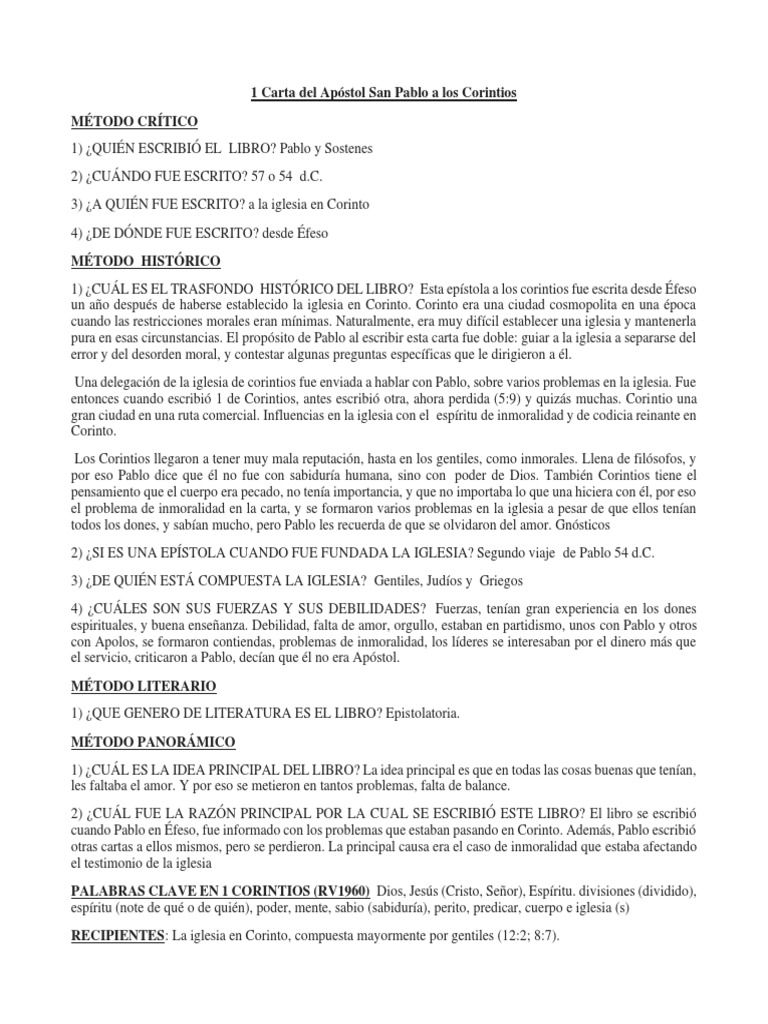 1 y 2 Carta del Apóstol San Pablo a los Corintios | PDF | Pablo el apóstol | La resurrección de ...