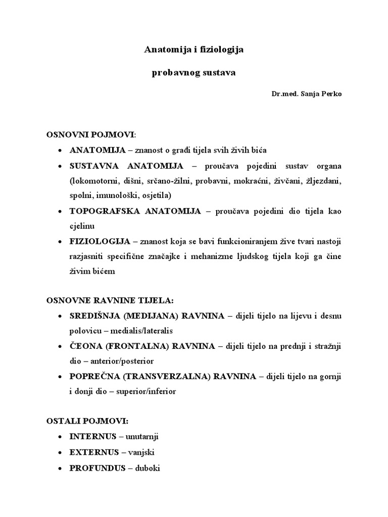 Anatomija I Fiziologija Skripta | PDF