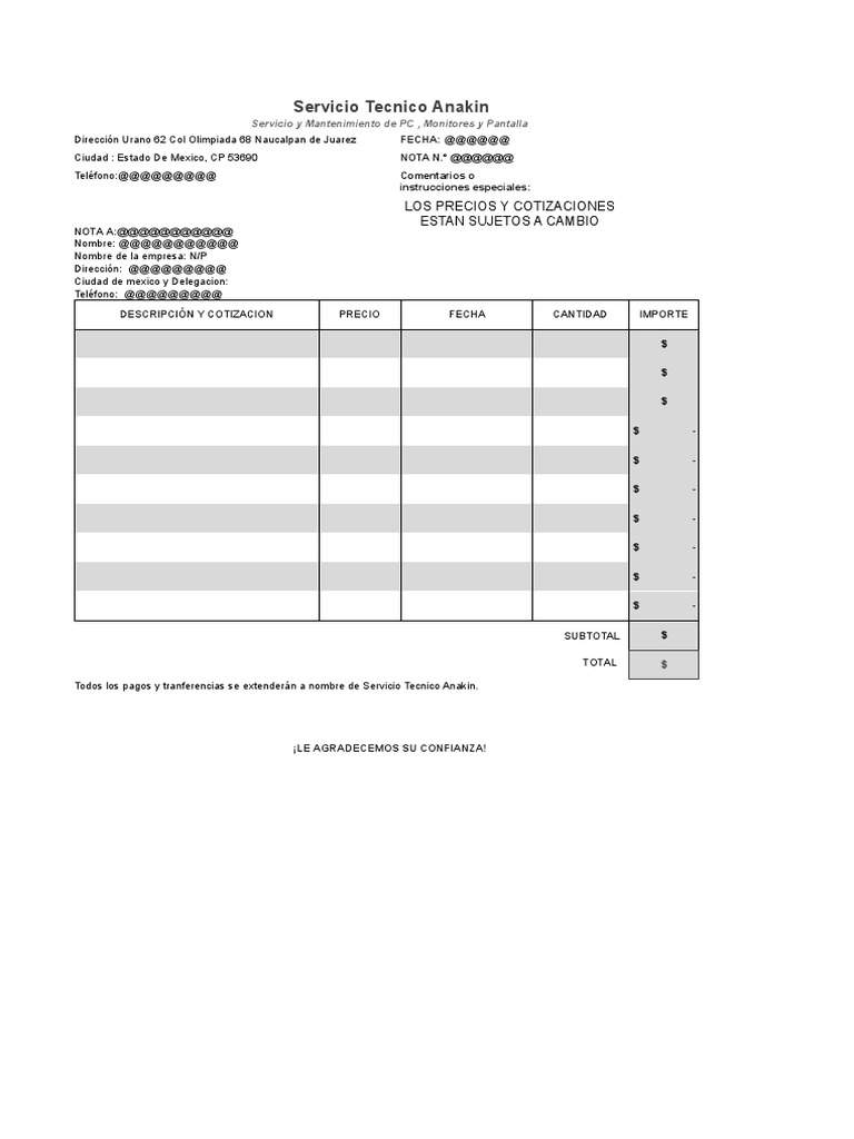 Ejemplo Nota Reparación Anakin | PDF | Informática