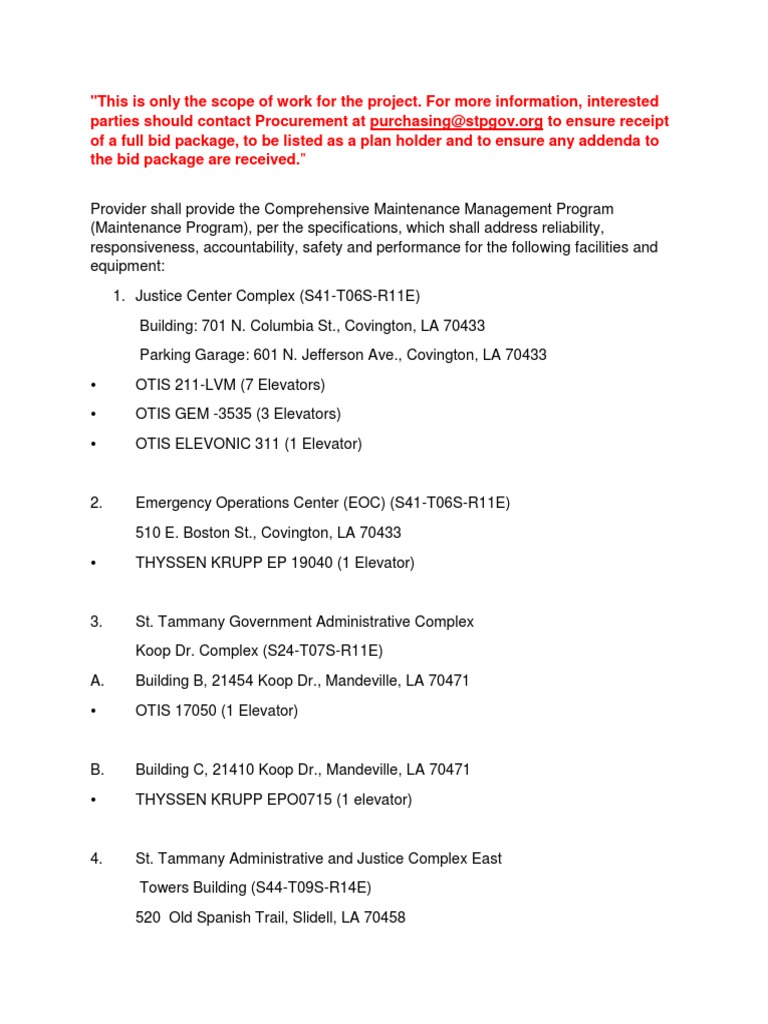 Scope of Work Elevator Maintenance | PDF | Elevator | Safety