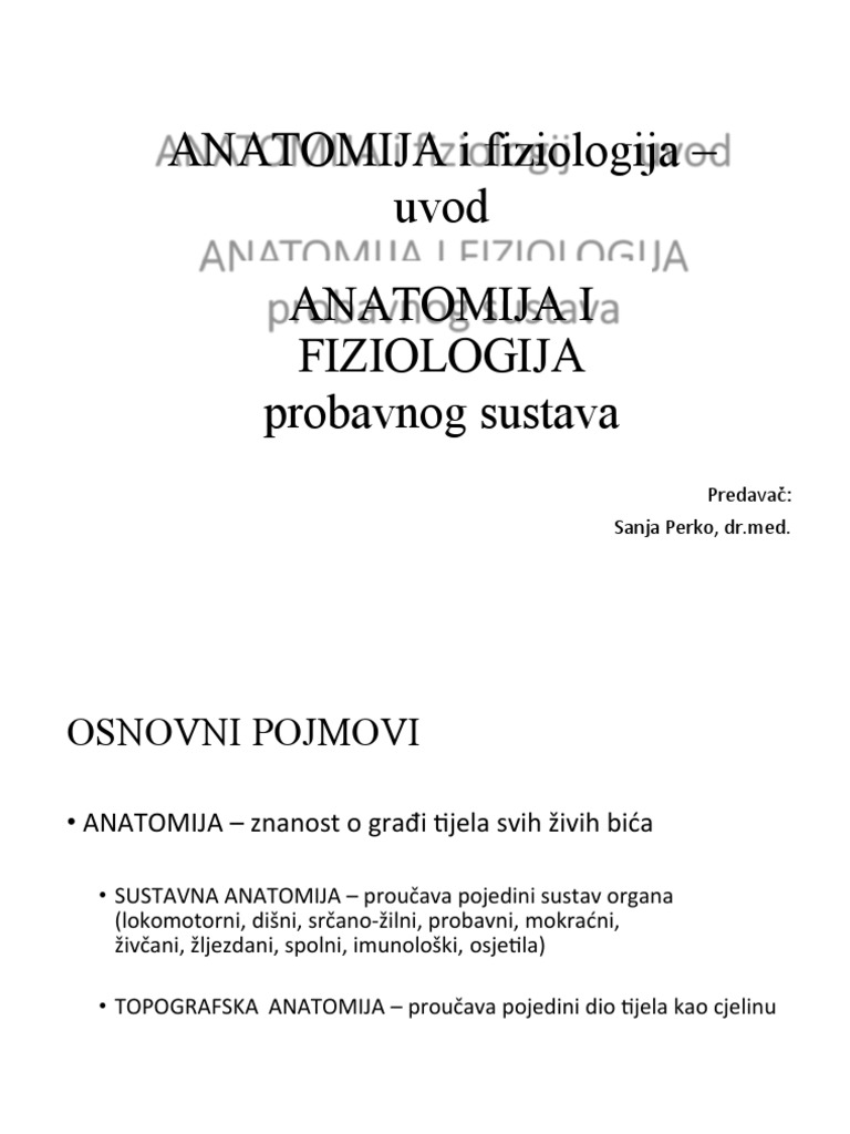ANATOMIJA I FIZIOLOGIJA uvod i probavni sustav | PDF