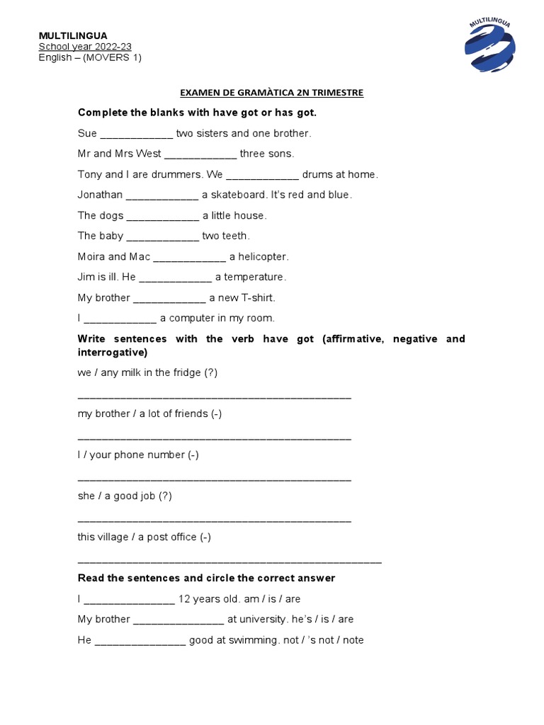 Movers 1 Fri - Examen 2n Trimestre | PDF