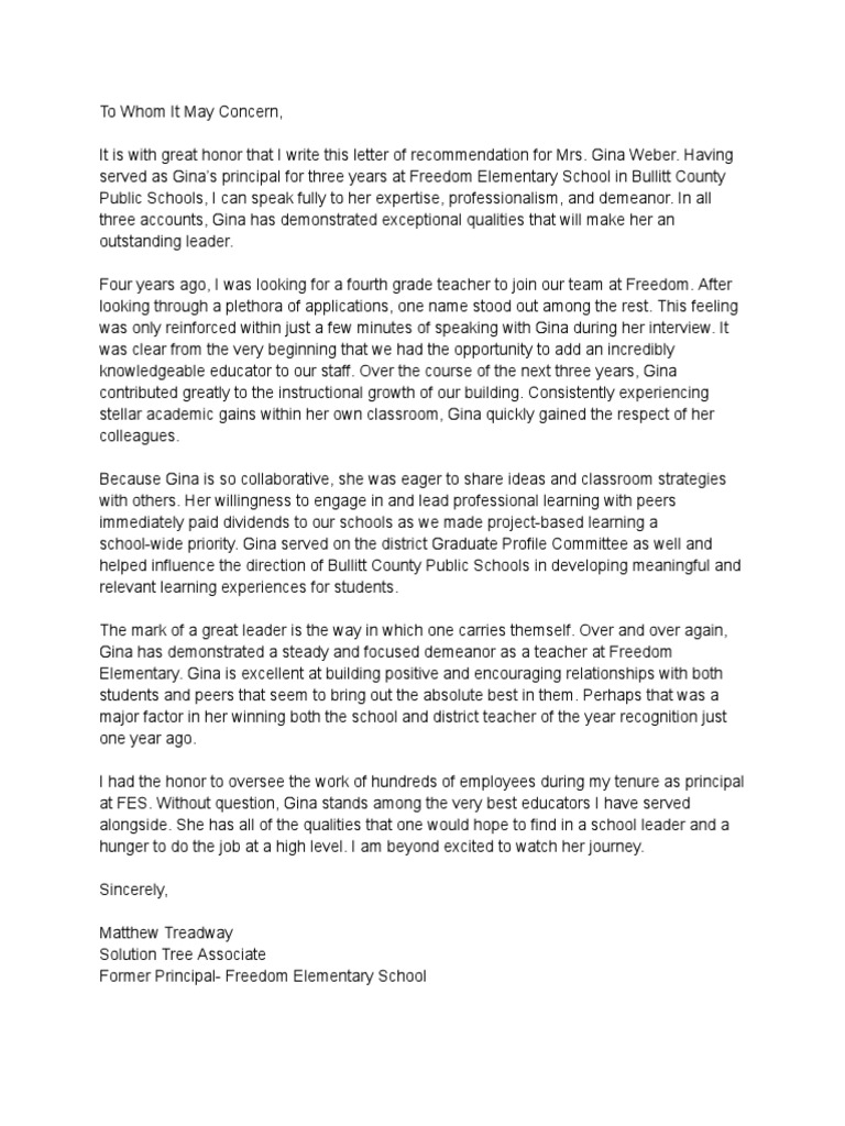 letter of recommendation- gina weber 1 | PDF