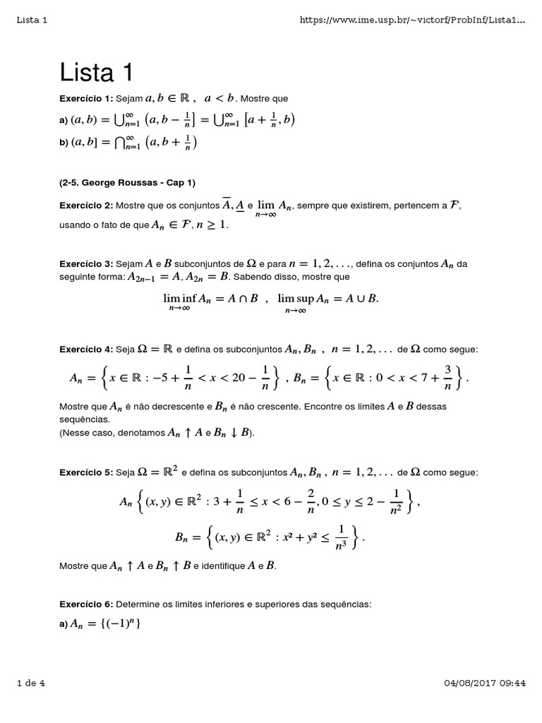 IME 17 2 Lista1 | PDF | Número real | Conjunto (Matemática)