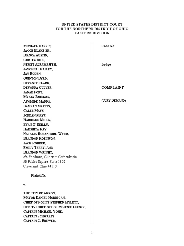 Akron Protesters' Civil Rights Complaint | PDF | Arrest | Police