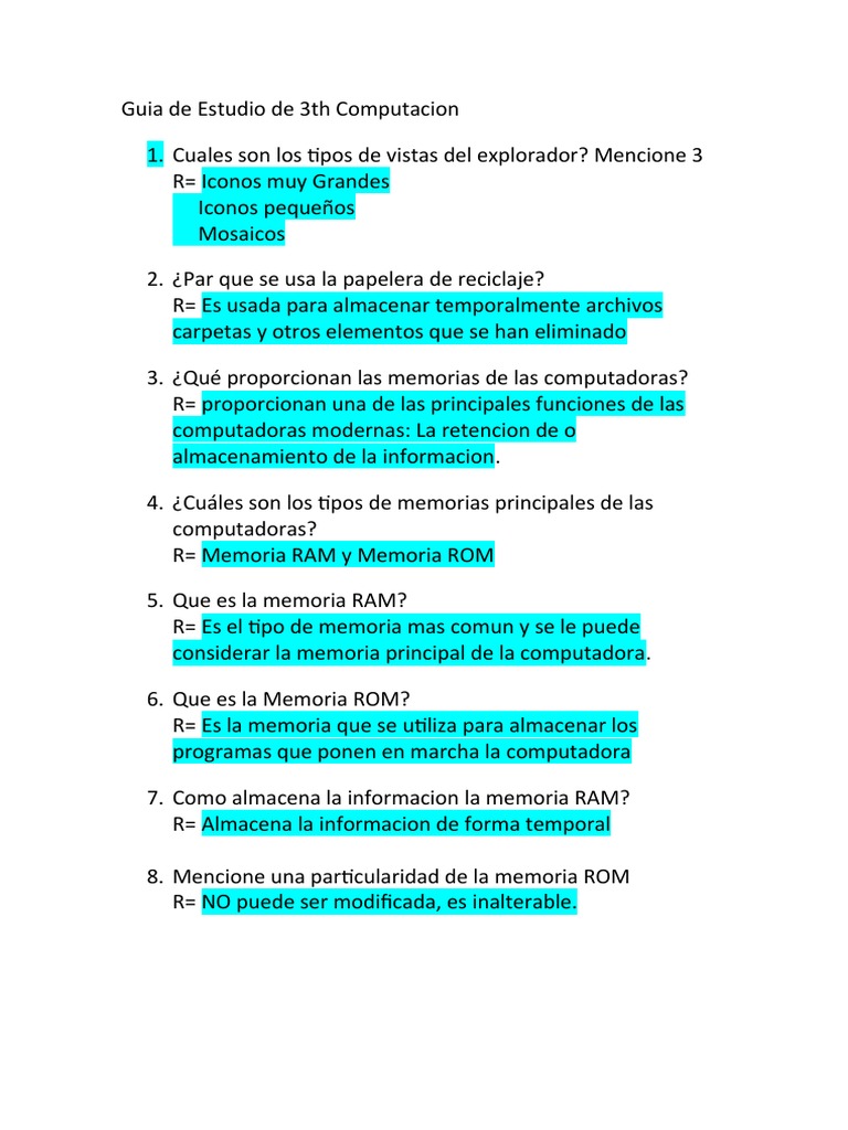 Guia de Estudio de 3th Computacion | PDF