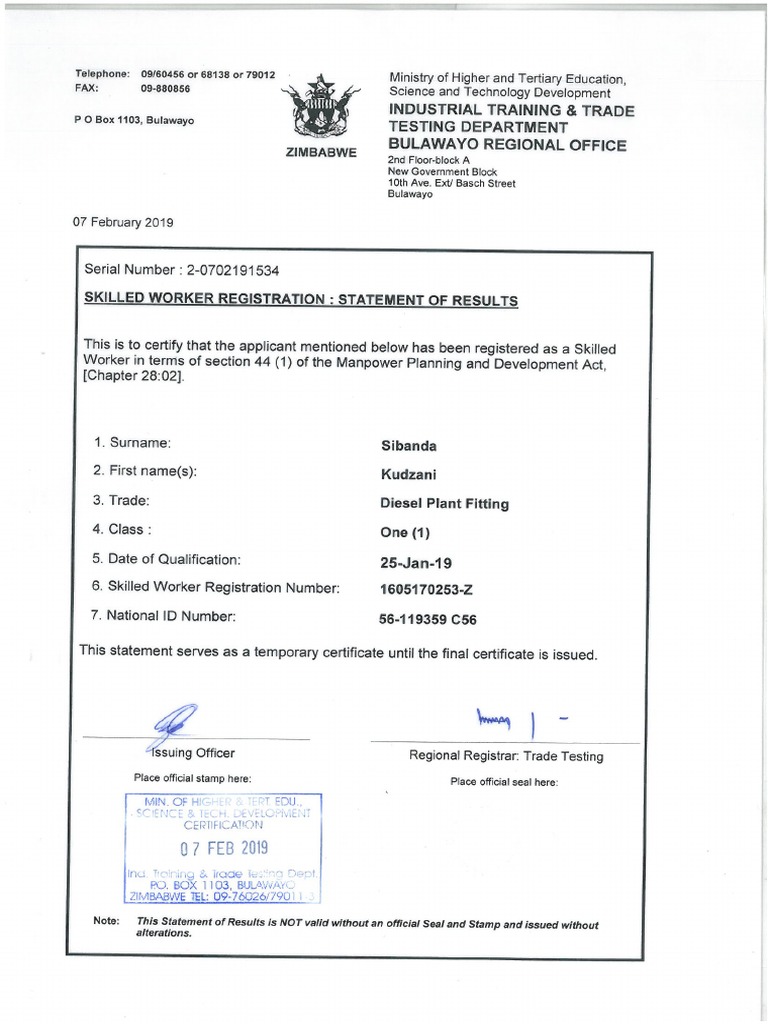 Skilled Worker Reg Certificate | PDF