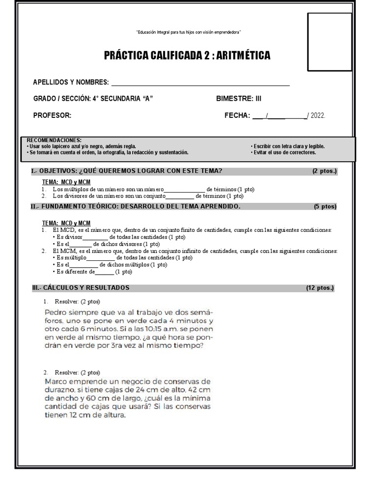 Aritmética-Nsm-4°secundaria-Pc2-Iii Bimestre | PDF | Matemáticas | Aritmética