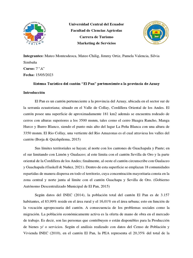 Tarea 3 - Sistema Turístico Cantón El Pan | PDF | Turismo | Carnaval