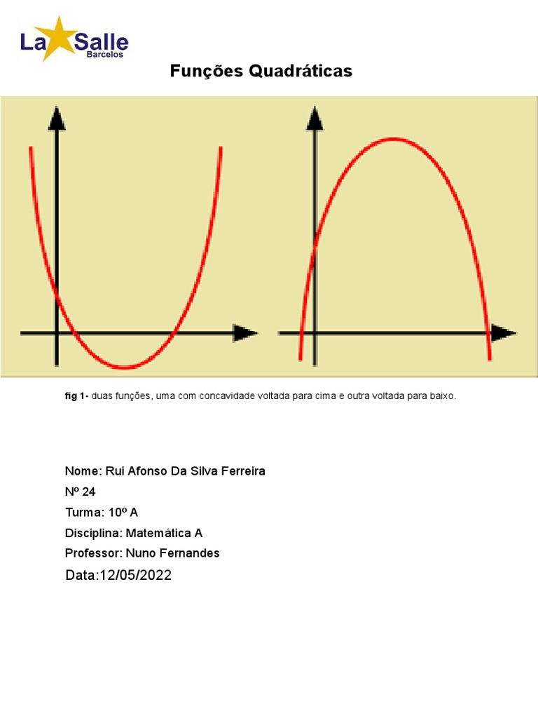 Funções Quadráticas Pdf Função Matemática
