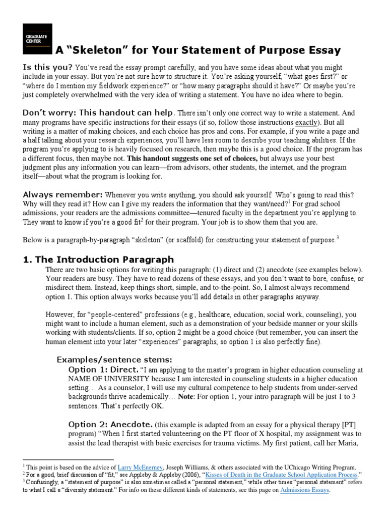 A "Skeleton" For Writing Your Statement of Purpose | PDF | Essays ...