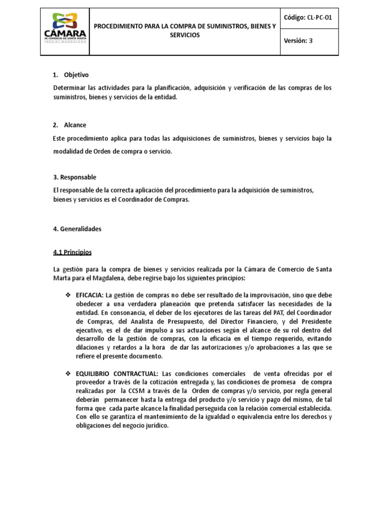 Procedimiento para La Compra de Suministro de Bienes y Servicios | Descargar gratis PDF ...