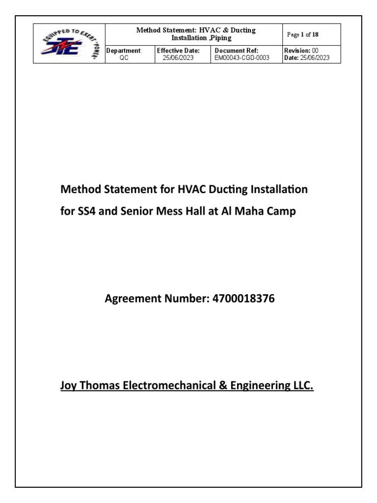 HVAC Ducting Installation Method Statement | PDF | Duct (Flow) | Pipe ...