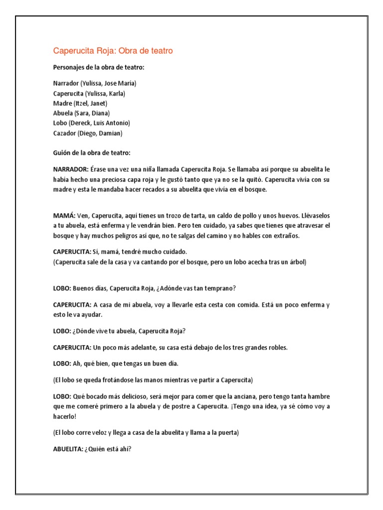 Obra de Teatro - Caperucita Roja | PDF | Caperucita Roja