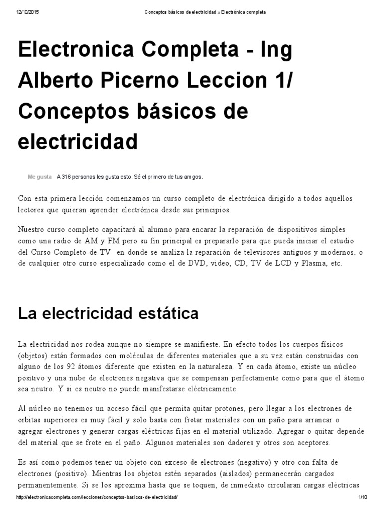 1 Conceptos Básicos de Electricidad Electrónica Completa | PDF ...