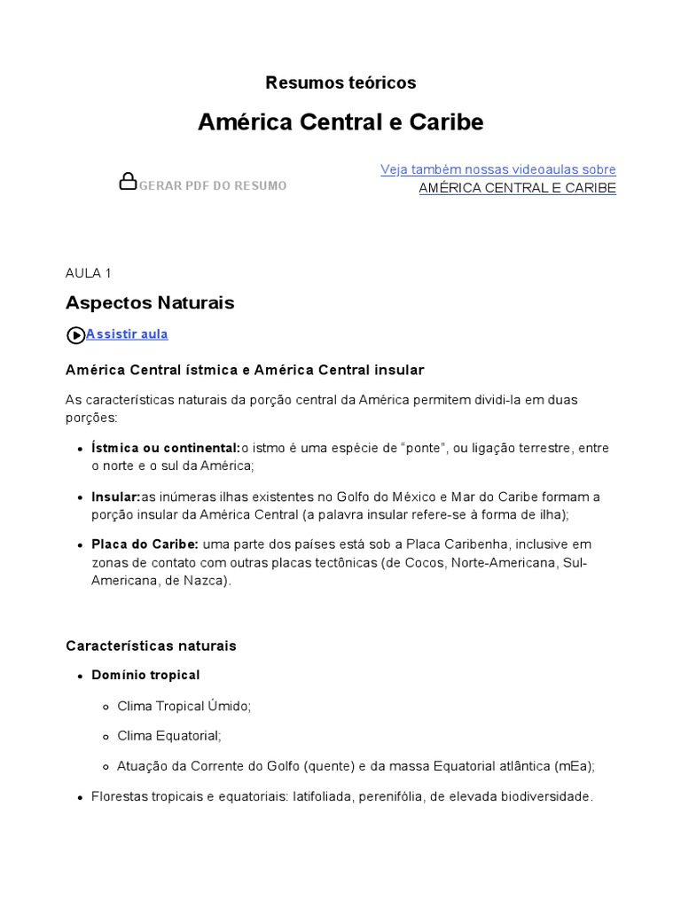 Resumo de Geografia - América Central e Caribe - Stoodi | PDF