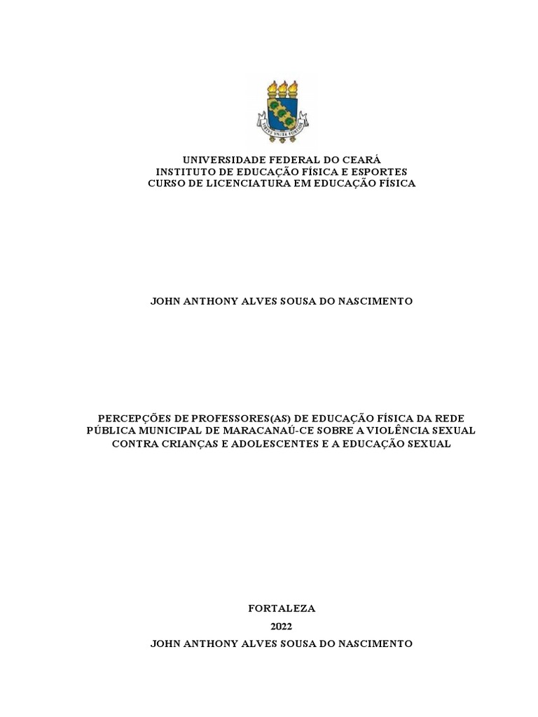 Percepções de Professores de Educação Fisica Sobre o Abuso Sexual em ... Percepções de Professores de Educação Fisica Sobre o Abuso Sexual em ...