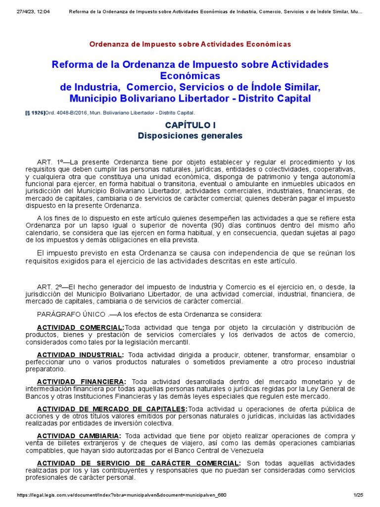 Reforma de La Ordenanza de Impuesto Sobre Actividades Económicas de Industria, Comercio ...