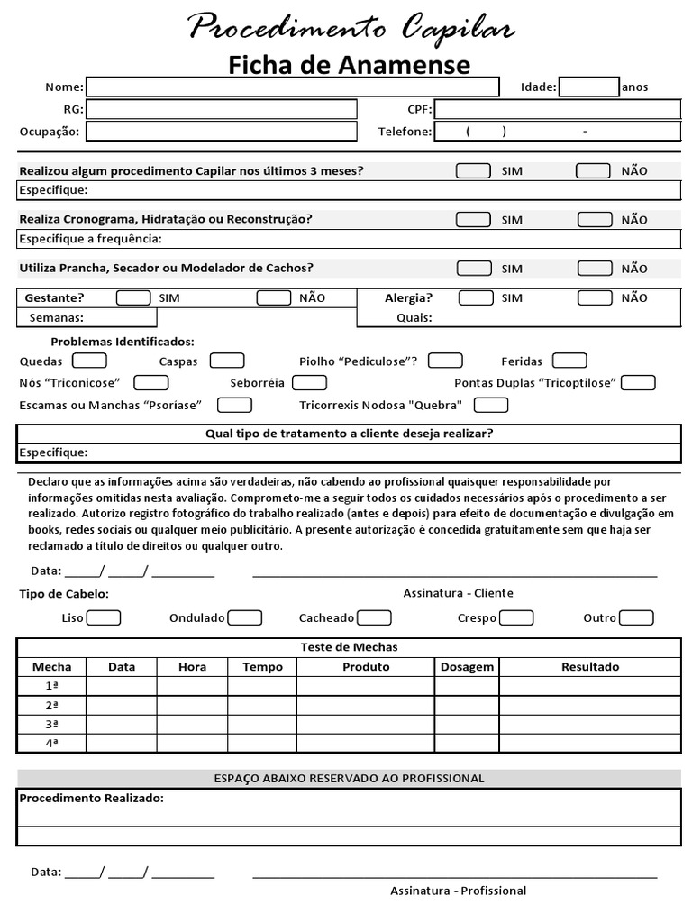 Ficha de Anamnese Capilar Modelo PDF | PDF