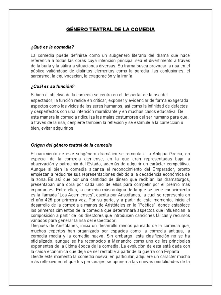 Género Teatral de La Comedia | PDF | Comedia | La risa