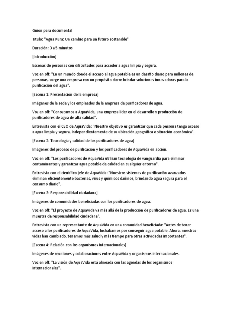 Guion Para Documental | PDF | Agua | Sustentabilidad
