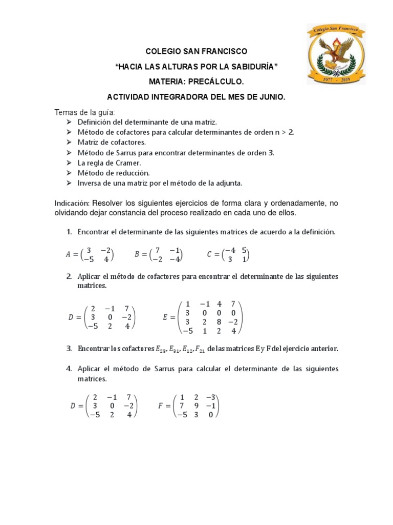 6 Actividad Integradora Del Mes de Junio | PDF | Determinante | Matriz ...