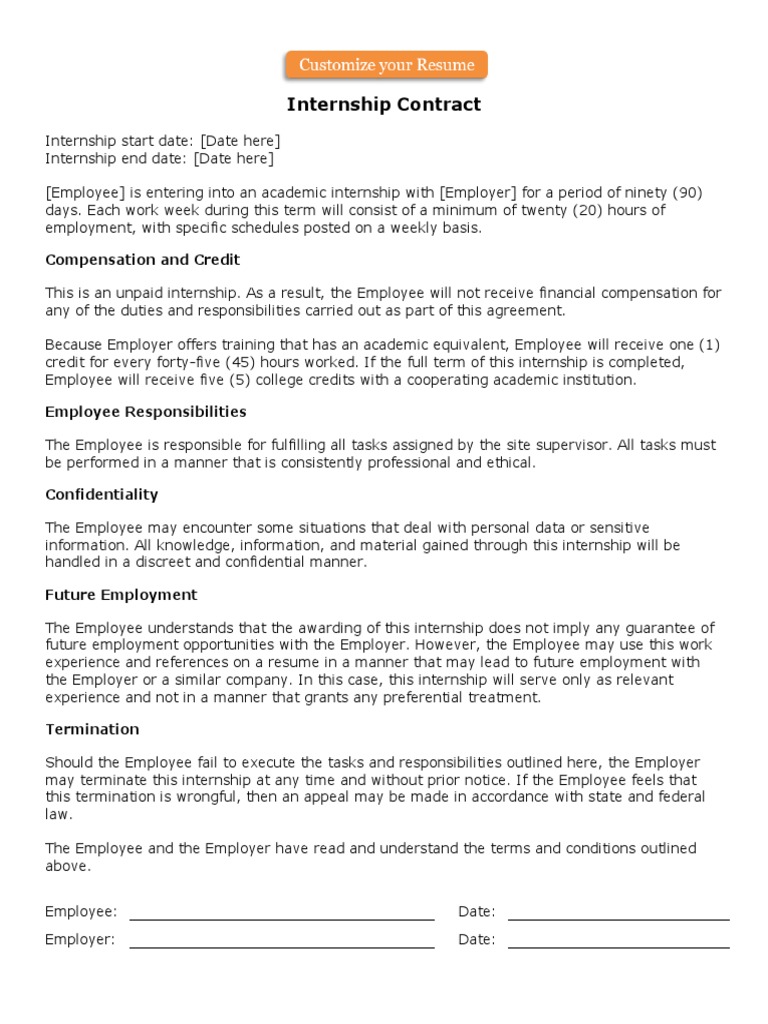 Internship Contract | PDF | Employment | Internship