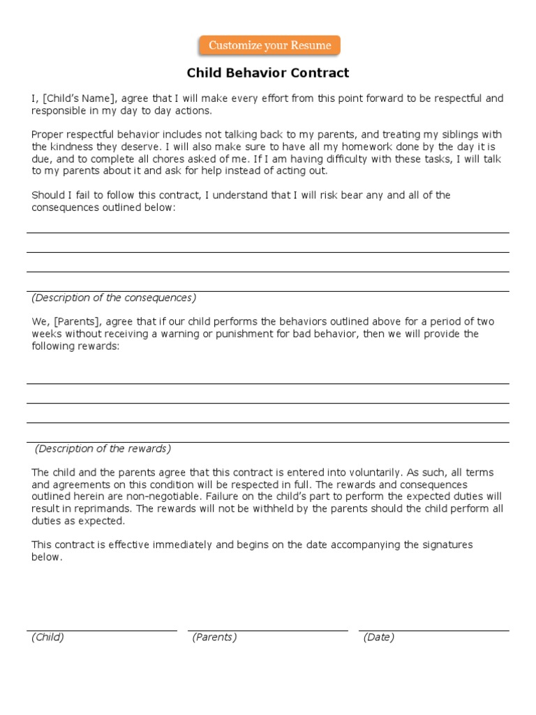 Child Behavior Contract Template | PDF | Career & Growth