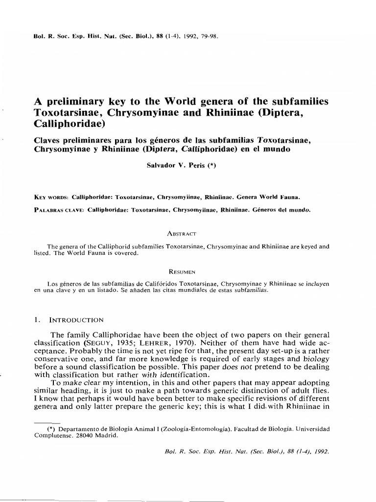 Peris 1992 Key To World Genera of Toxotarsinae Chrysomyinae Rhiniinae | PDF | Anatomical Terms ...
