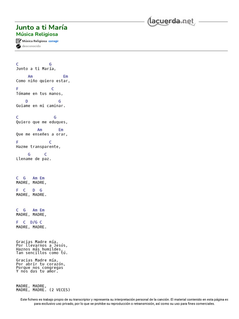 JUNTO A TI MARIA, Música Religiosa - Acordes | PDF