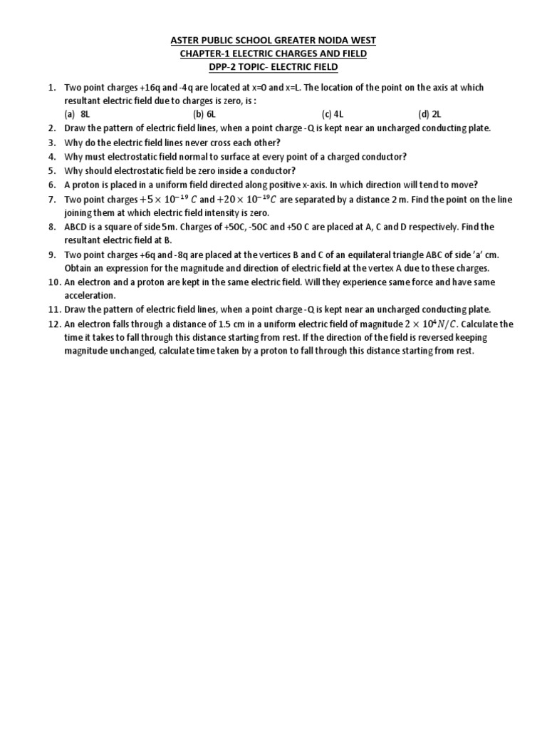 Electric Field Concepts and Problems | PDF | Technology & Engineering
