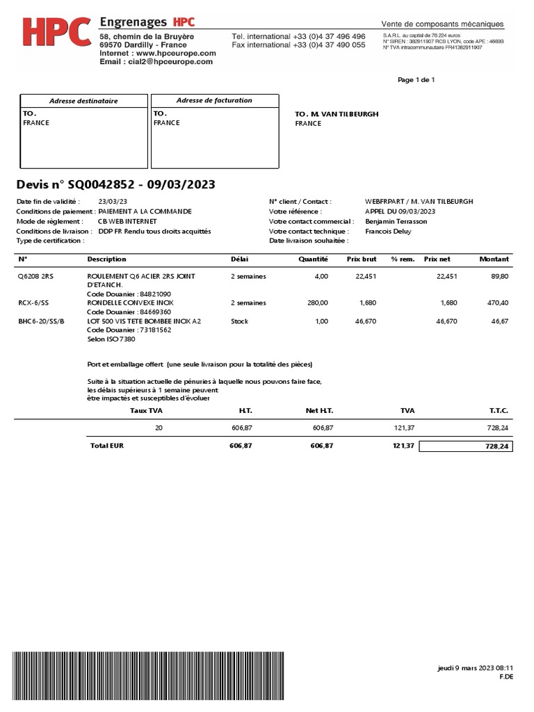 Facture Pour Christopher Letellier | PDF | Business