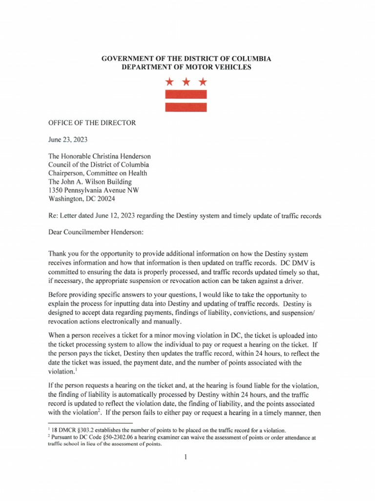 DMV's Responses To CM Henderson's 6-12-2023 Letter | PDF