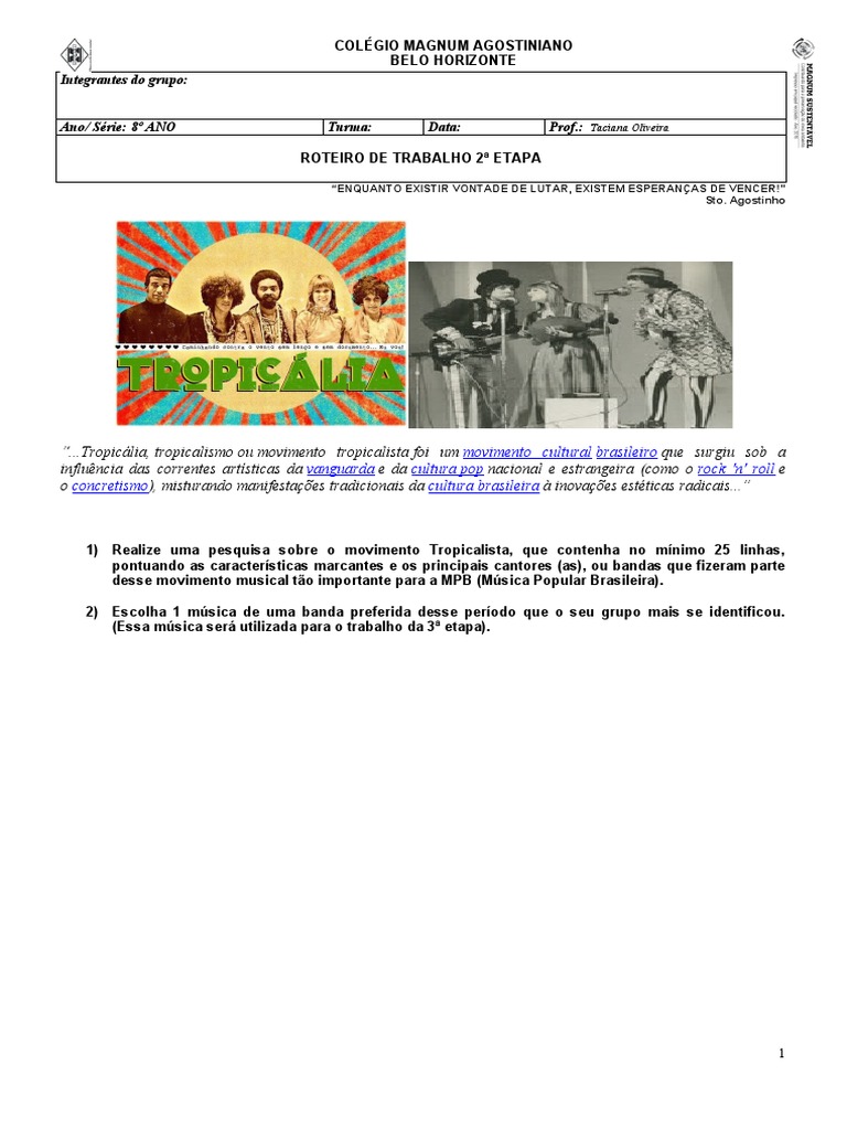 Roteiro Do Trabalho 8º Ano | PDF