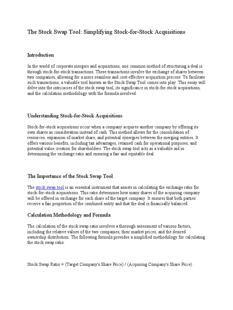 The Stock Swap Tool | PDF | Mergers And Acquisitions | Investing