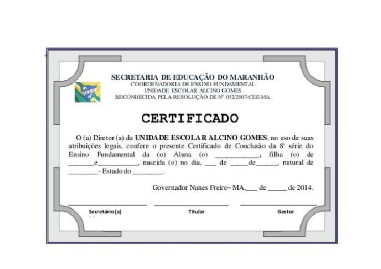 Certificado Ensino Fundamental | PDF