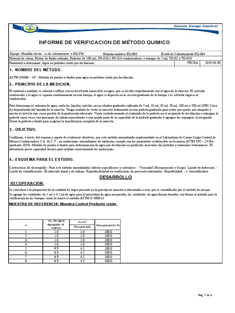 Verificacion Astm D-4006-16e1 Agua Por Destilación | PDF | Destilación ...