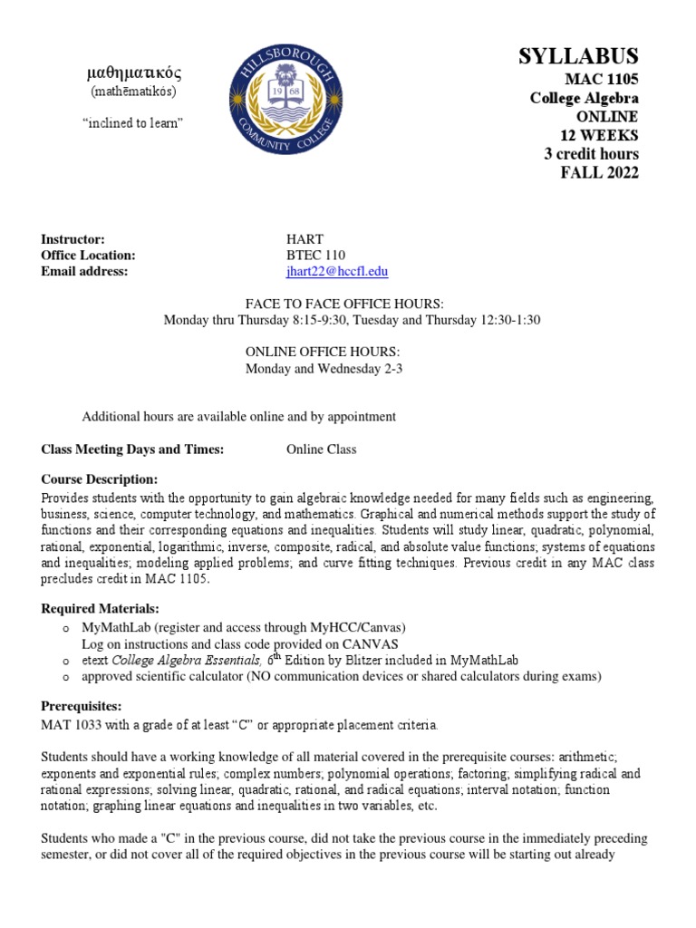 MAC 1105 ONLINE 12 Week Fall 2022 | PDF | Function (Mathematics ...