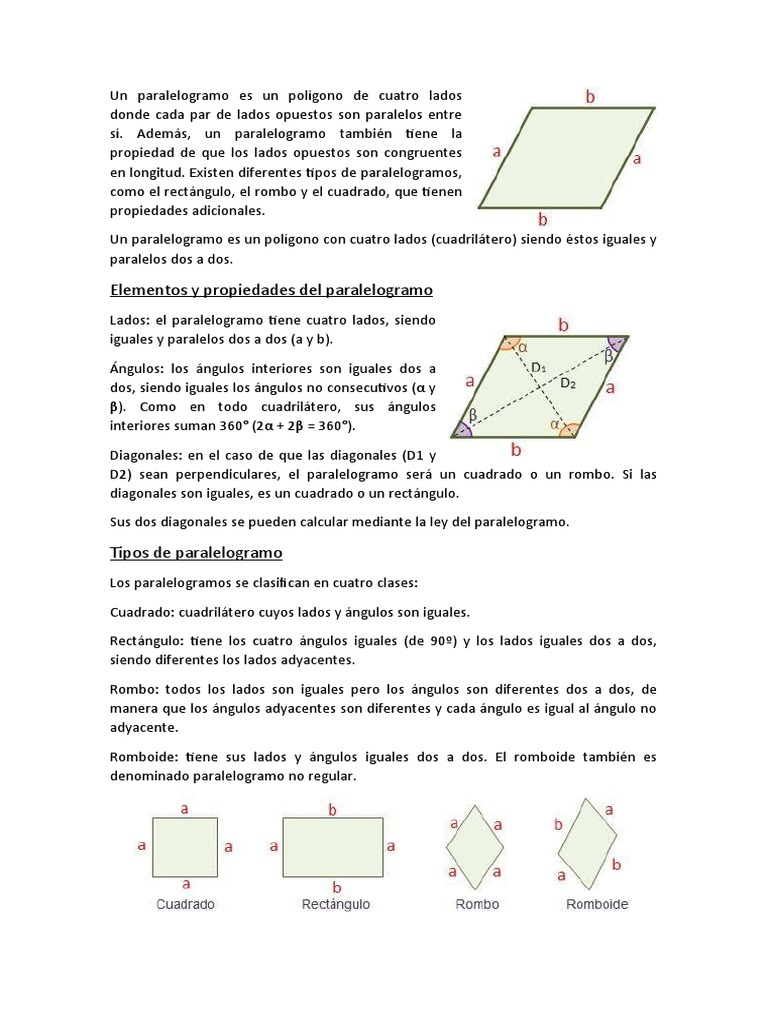 Un paralelogramo es un polígono de cuatro lados donde cada par de lados ...