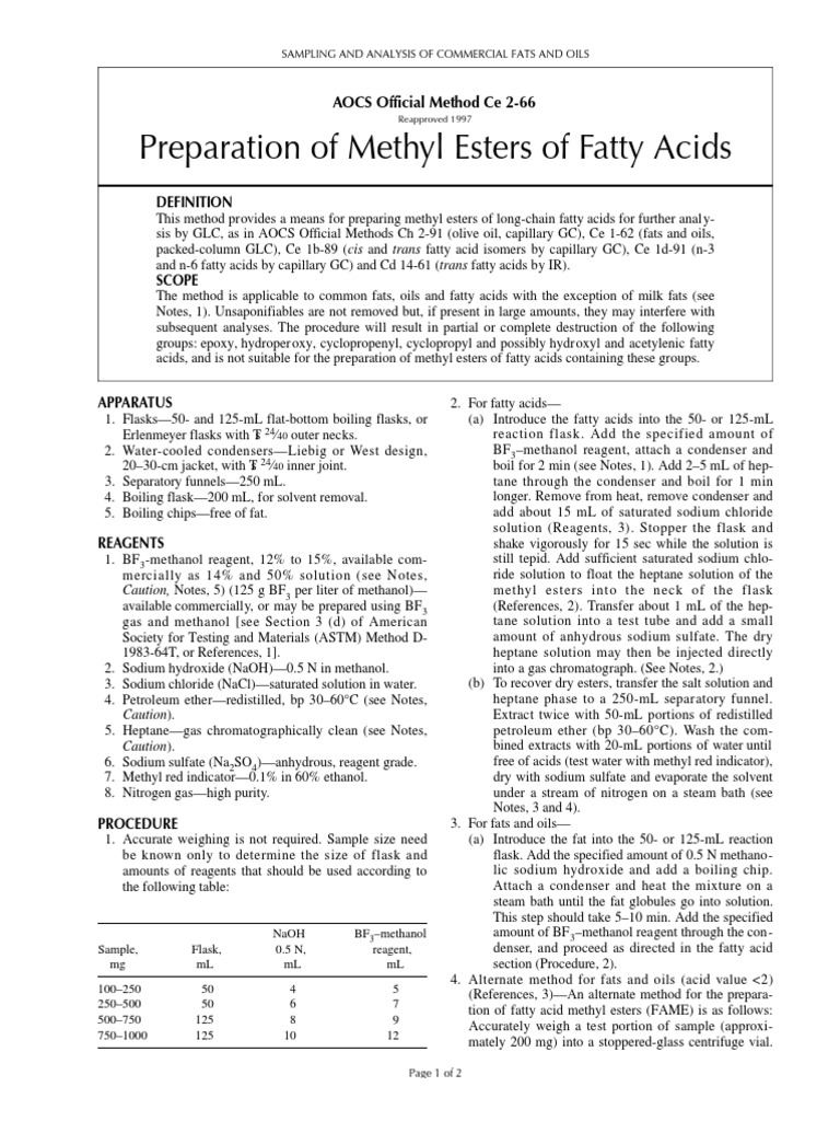 AOCS Official Method Ce 2-66 | PDF | Fatty Acid | Sodium Hydroxide