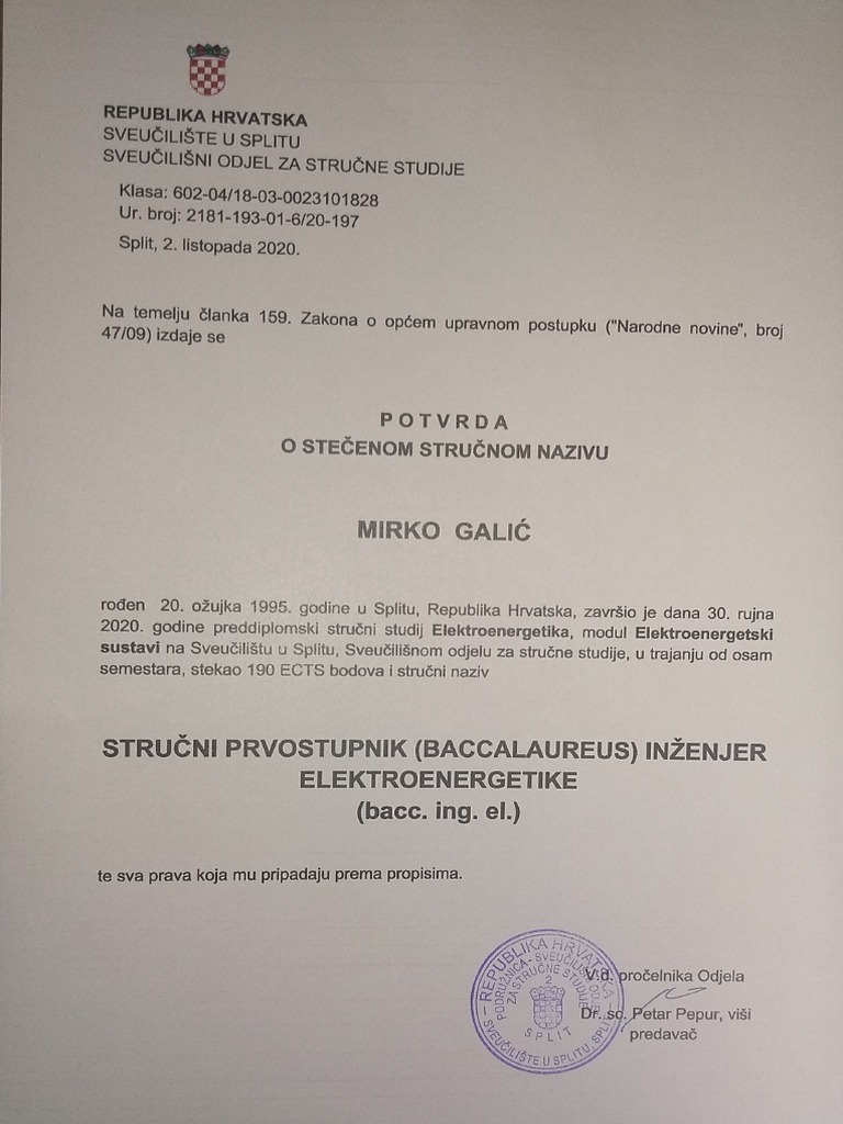 Potvrda o Stecenom Strucnom Ispitu | PDF