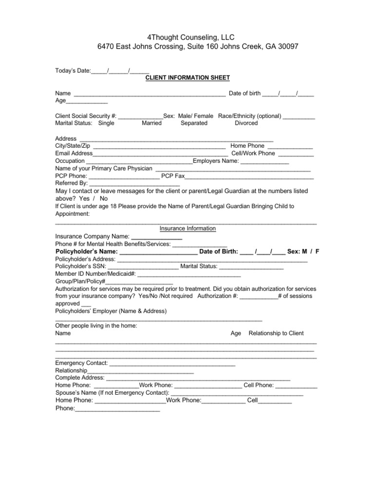 Intake Form For Client 2022 | PDF | Attention Deficit Hyperactivity ...