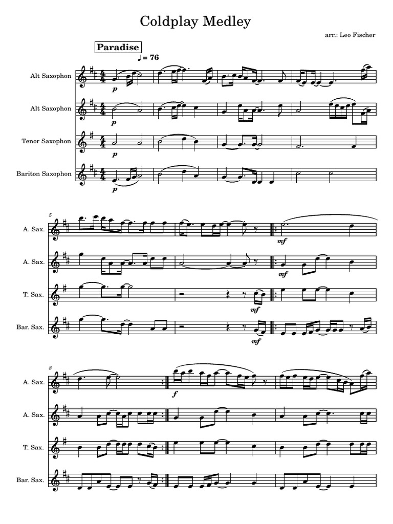Coldplay - Medley - Score | PDF | Sound Production | Western European Music
