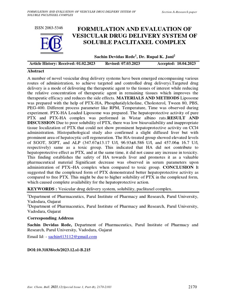 Formulation and Evaluation of Vesicular Drug Delivery System of Soluble ...