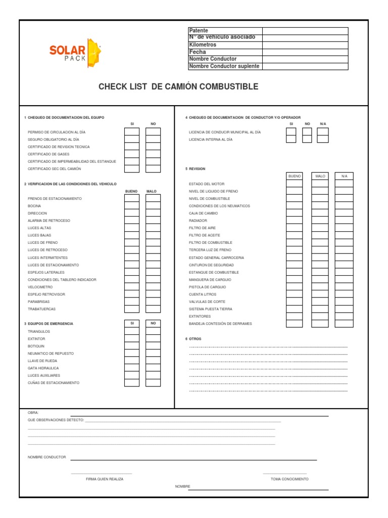 Checklist Camión de Combustible | PDF | Camión | Neumático