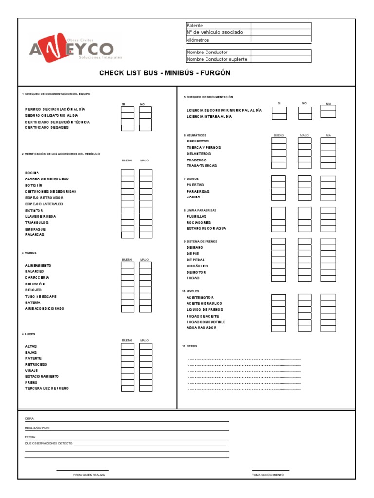 Checklist Bus-Minibus-Furgon | Descargar gratis PDF | Transporte ...