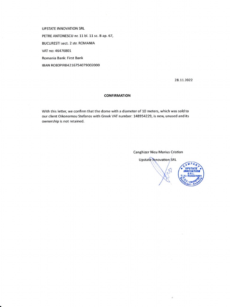 Confirmation Letter Dome 10m | PDF