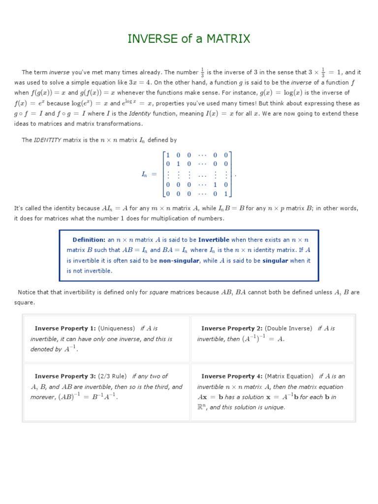 La06 Inverse Matrix Pdf Matrix Mathematics Algebra